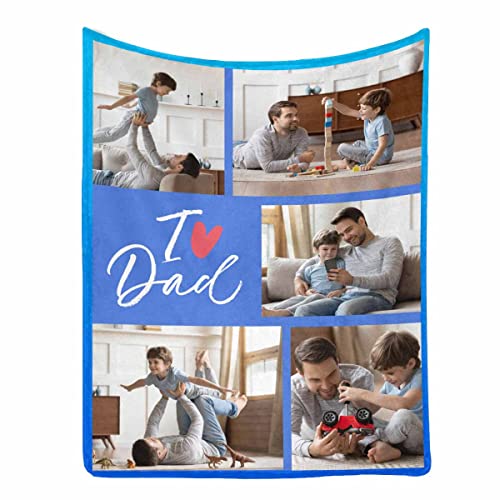 MyPupSocks Custom Dad Gift Blanket from Daughter Son, I Love You Dad Blue Bed Blanket Personalized Dad Throw Blanket for Husband from Wife 30x40