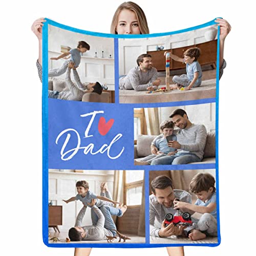 MyPupSocks Custom Dad Gift Blanket from Daughter Son, I Love You Dad Blue Bed Blanket Personalized Dad Throw Blanket for Husband from Wife 30x40