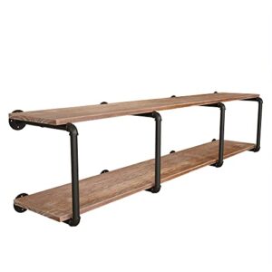 ROGMARS Industrial Pipe Shelving 70 Inch Pipe Shelves Solid Wood Floating Book Shelves Wood for Wall Decor Heavy Duty Floating Bar Shelves Industrial Shelving