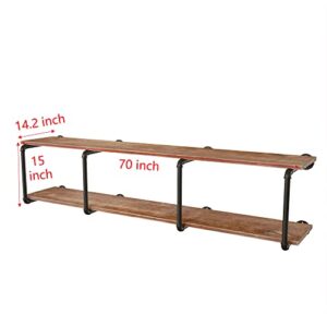 ROGMARS Industrial Pipe Shelving 70 Inch Pipe Shelves Solid Wood Floating Book Shelves Wood for Wall Decor Heavy Duty Floating Bar Shelves Industrial Shelving