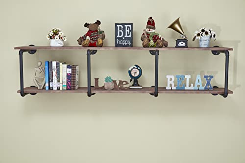 ROGMARS Industrial Pipe Shelving 70 Inch Pipe Shelves Solid Wood Floating Book Shelves Wood for Wall Decor Heavy Duty Floating Bar Shelves Industrial Shelving