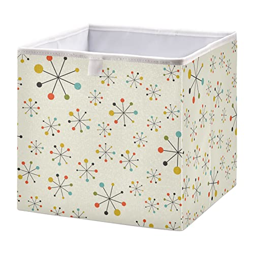 Oyihfvs Seamless Dots Mid Century Absctract Geometric Colorful Square Collapsible Open Storage Bins, Foldable Toy Nursery Basket Bin Cloth Cube Organizer with Handles for Shelves Closet