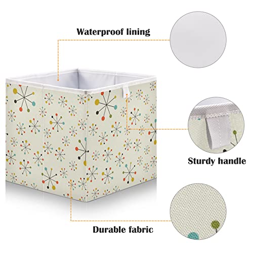 Oyihfvs Seamless Dots Mid Century Absctract Geometric Colorful Square Collapsible Open Storage Bins, Foldable Toy Nursery Basket Bin Cloth Cube Organizer with Handles for Shelves Closet