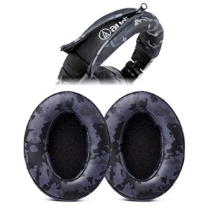 wc padz & bandz bundle - replacement earpads and headband cover for ath m50x and m series headphones | black camo pack