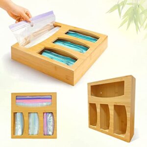 Walmax Bamboo Ziplock Bag Organizer - 12 x 3 x 12 Inches Plastic Bag Organizer - 4 compartments Ziplock Bag Storage Organizer for Kitchen Drawer