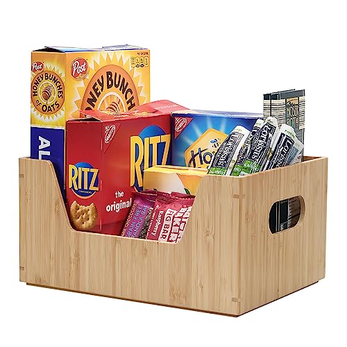 MobileVision Bamboo Stackable Open Front Storage Bin for Kitchen Pantry Cabinets Holds Potatoes, Onions, Packaged Goods, Boxed Meals & more, 12" x 9" x 6"