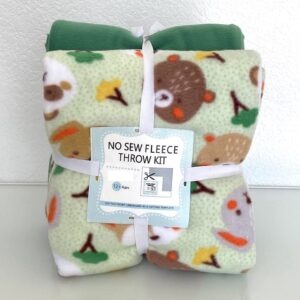 woodland animals green anti-pill no-sew throw fleece fabric kit (50x60)