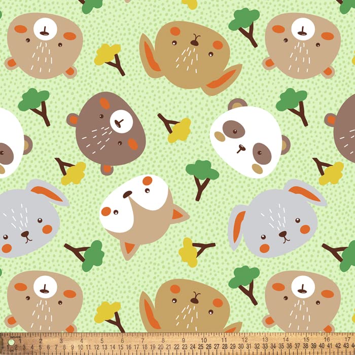 Woodland Animals Green Anti-Pill No-Sew Throw Fleece Fabric Kit (50x60)