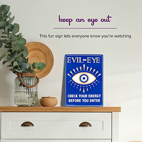 Evil Eye Metal Sign - Easy-to-Hang Wall Decor - Fun Tin Signs for Man Cave - Metal Dorm Room Decorations, Garage Signs, and Man Cave Signs