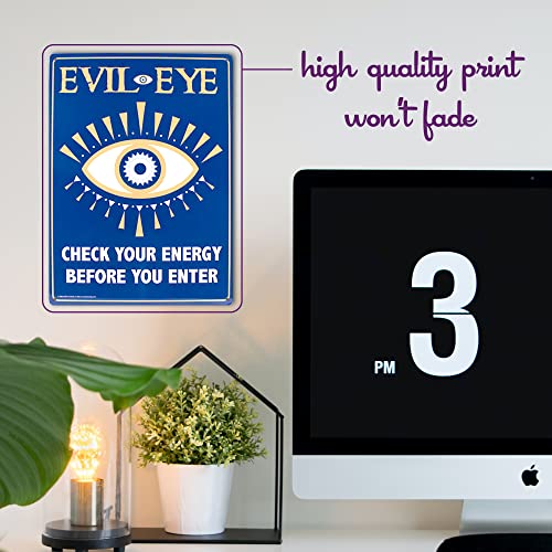 Evil Eye Metal Sign - Easy-to-Hang Wall Decor - Fun Tin Signs for Man Cave - Metal Dorm Room Decorations, Garage Signs, and Man Cave Signs