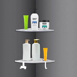 UNI-DRAIN Shower Corner Shelves with Robe Hook and Razor Holder, 2 PCS Pack in Stainless Steel and Anti-Fingerpint Coated.