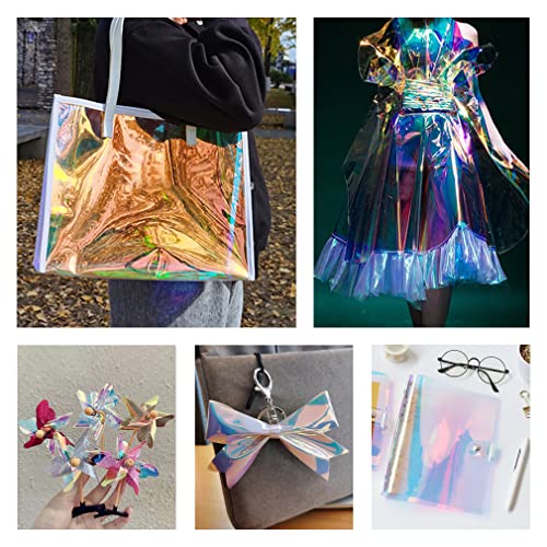 12x53 Inch Mirrored Green Foil Laser Graphic Fabric Holographic Cyan PVC Vinyl for DIY Patchwork Bags Bows Jewlery Making (XHT-299-L)