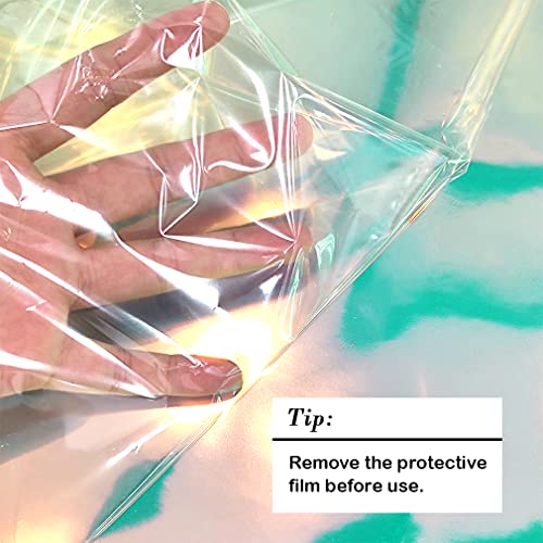 12x53 Inch Mirrored Green Foil Laser Graphic Fabric Holographic Cyan PVC Vinyl for DIY Patchwork Bags Bows Jewlery Making (XHT-299-L)