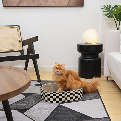 Conlun Cat Scratcher Cardboard,2 in 1 Oval Cat Scratch Pad Bowl Nest for Indoor Cats Grinding Claw,Round Cat Scratching Board Corrugated Lounge Cat Beds&Furniture Protector for Couch & Carpets & Sofas