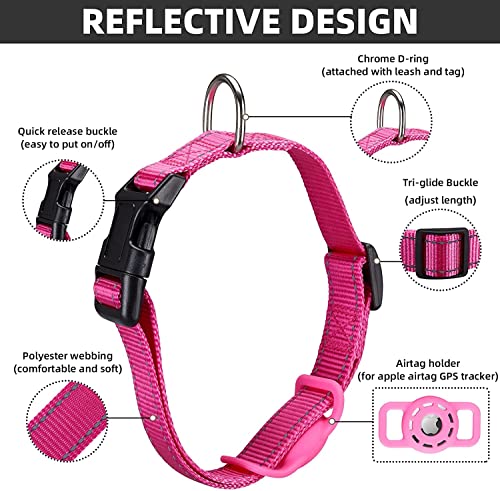 Konity AirTag Cat Collar, Compatible with Apple 2021, Nylon Pet Kitten Puppy Collar with Silicone Holder for Small Dogs, Pink,XS: 8''-12'' Neck