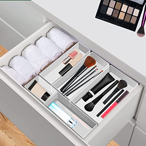 Acrylic Junk Drawer Organizer, Drawer Organizer Storage Box, Multi-use Drawer Organizer for Office Desk, Kitchen, Bedroom, Children Room, Craft, Sewing, Makeup, Jewelry, Bathroom (5 Boxes)