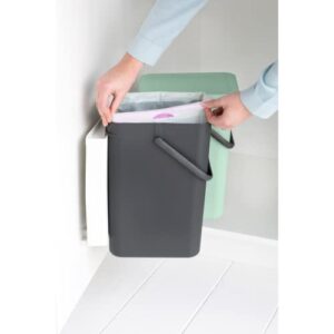 Brabantia Sort & Go Built-in Cupboard Recycling Cans (2 x 3.2 Gal/Dark Gray & Jade Green) Double Door Mounted Trash Organisers with Handles & Removable Lids