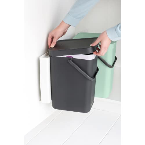 Brabantia Sort & Go Built-in Cupboard Recycling Cans (2 x 3.2 Gal/Dark Gray & Jade Green) Double Door Mounted Trash Organisers with Handles & Removable Lids