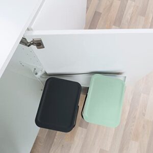 Brabantia Sort & Go Built-in Cupboard Recycling Cans (2 x 3.2 Gal/Dark Gray & Jade Green) Double Door Mounted Trash Organisers with Handles & Removable Lids