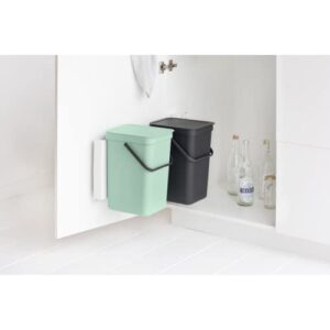 Brabantia Sort & Go Built-in Cupboard Recycling Cans (2 x 3.2 Gal/Dark Gray & Jade Green) Double Door Mounted Trash Organisers with Handles & Removable Lids