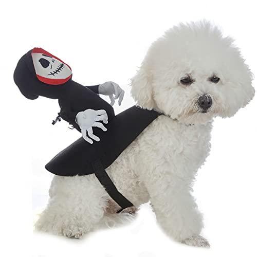 Coomour Dog Halloween Costume Pet Ghost Saddle Costume Adjustable Halloween Grim Reaper Rider Style Dog Carrying Costume (S)