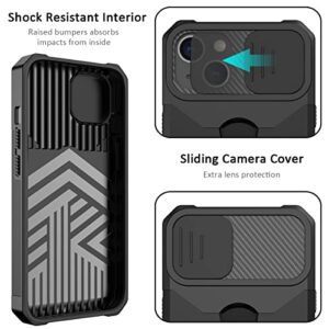 Nvollnoe for iPhone 13 Case with Sliding Camera Cover and Card Holder Heavy Duty Protective iPhone 13 Case with Ring Magnetic Kickstand Phone Case for iPhone 13 6.1 inch(Black)