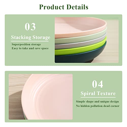 Berglander 9 Inch Plastic Deep Dinner Plates Set of 8 Colors, Reusable and Sturdy Unbreakable Dishes Set for Pasta Bowls,Ramen,Drop Resistant, BPA Free Dinnerware Microwave Safe Dishwasher Safe