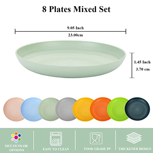 Berglander 9 Inch Plastic Deep Dinner Plates Set of 8 Colors, Reusable and Sturdy Unbreakable Dishes Set for Pasta Bowls,Ramen,Drop Resistant, BPA Free Dinnerware Microwave Safe Dishwasher Safe