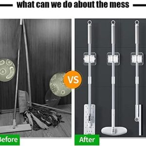 Broom Mop Holder Wall Mounted Garage Organization Tool 4Pcs Broom Gripper Holds Self Adhesive Reusable Super Anti-Slip Mop holder Organizer No Drill Install Easily Storage for Bathroom Kitchen Garden