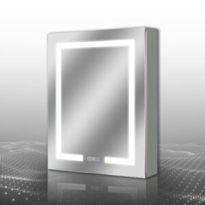 es-diy lighted medicine cabinet with mirror 24 x 30 inch, recessed or surface mount led medicine cabinet, 2 outlets, defog, stepless dimming,medicine cabinet color temper 3000k-6400k,right hinge