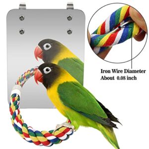 Bird Mirror for Cage with Parrot Rope Perch for Parakeet/Budgerigar/Lovebird/Canaries Stand