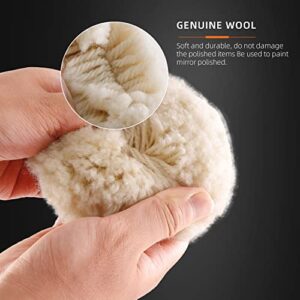 SPTA Wool Polishing Pad, 5Pcs 3"(75mm) 100% Natural Wool Buffing Pad with 1Pc Hook&Loop Backing Pad, 1Pc Extension Shank for Drill Polisher Cutting, Car Body Repair Buffing