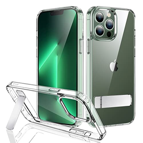 JETech Kickstand Case for iPhone 13 Pro, 6.1-Inch, Support Wireless Charging, Slim Shockproof Bumper Phone Cover, 3-Way Metal Stand (Clear)