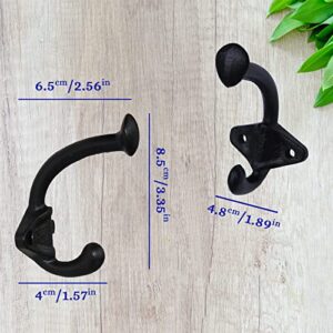 Antique Rustic Black Cast Iron Hooks,Antique Old Shabby Chic Cast Iron Hooks, Wall Mounted Hooks (Set of5 ) Ymaiss Vintage Inspired Coats Towel Hook Robe Hook