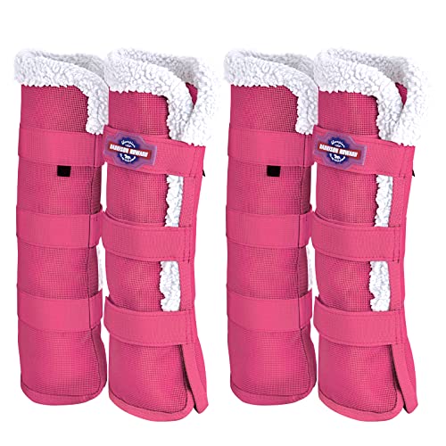 Harrison Howard Horse Fly Boots Summer Protection with Fleece Trim to Eliminate Rubbing Comfortable and Ventilating Mesh Leg Guards Set of 4 Magenta M