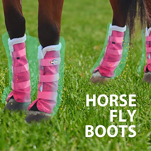 Harrison Howard Horse Fly Boots Summer Protection with Fleece Trim to Eliminate Rubbing Comfortable and Ventilating Mesh Leg Guards Set of 4 Magenta M