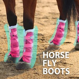 Harrison Howard Horse Fly Boots Summer Protection with Fleece Trim to Eliminate Rubbing Comfortable and Ventilating Mesh Leg Guards Set of 4 Magenta M