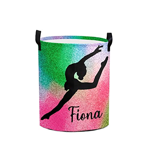 Custom Girls Gymnastics Leap Laundry Hamper Personalized Laundry Basket with Name Storage Basket with Handle for Bathroom Living Room Bedroom