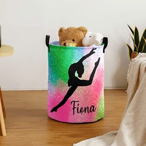 Custom Girls Gymnastics Leap Laundry Hamper Personalized Laundry Basket with Name Storage Basket with Handle for Bathroom Living Room Bedroom