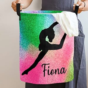 Custom Girls Gymnastics Leap Laundry Hamper Personalized Laundry Basket with Name Storage Basket with Handle for Bathroom Living Room Bedroom