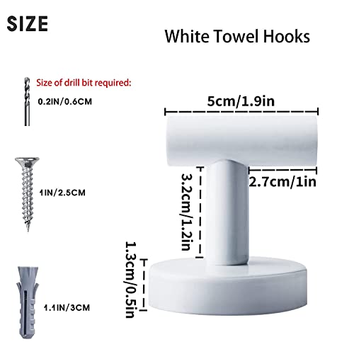 Towel Hooks 2 pcs, White Shower Hooks for Inside Shower SUS304 Stainless Steel Heavy Duty Wall HooksWall Mount Towel Hanger Holder Towel Hooks for bathrooms Bedroom Hotel Garage Kitchen Robe Hook