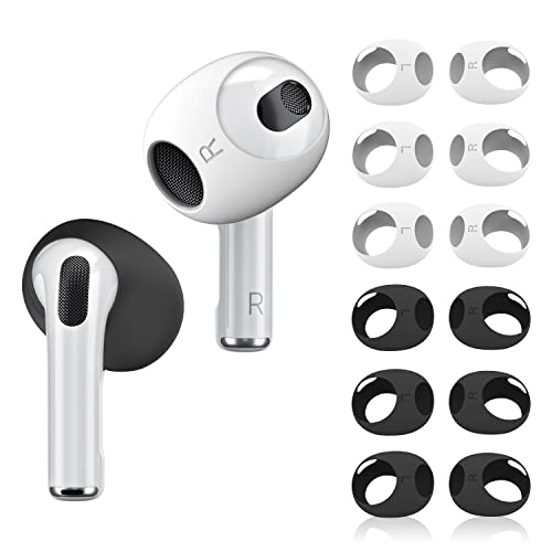 [6 Pairs] for AirPods 3 Ear Tips Covers【 Fit in The Charging Case】, AIBEAMER Silicone Anti-Slip/Dust Ear Covers Accessories Compatible with Apple AirPods 3 (2021) -Black/White