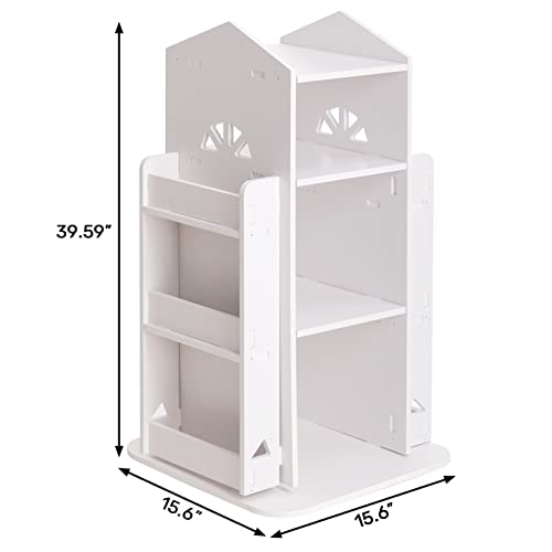 DOEWORKS 360 Degrees Rotating Open Bookshelf, 3 Tier Freestanding Bookcase Display Cabinet for Bedroom and Livingroom, White