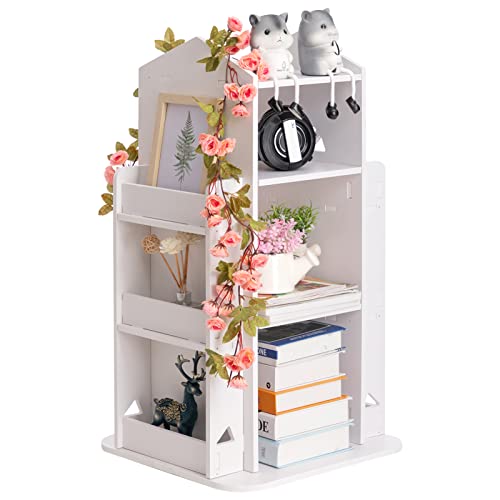 DOEWORKS 360 Degrees Rotating Open Bookshelf, 3 Tier Freestanding Bookcase Display Cabinet for Bedroom and Livingroom, White