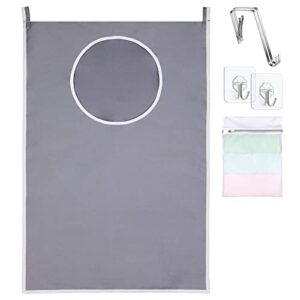 hanging laundry hamper(35"l x 22"w) with 2 adjustable stainless steel over door hooks 30lb & 2 adhesive hooks 2.75"l 25lb& grey mesh laundry bag. large size door hamper for kids room, bathroom, dorm