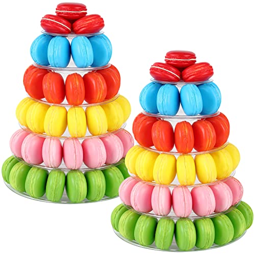 Juexica 6 Tiers Round Macaron Tower Stand 2 Pieces Plastic Cake Display Rack Macaron Display Wedding Cupcake Stand Food Serving Stands Clear Dessert Stands for Wedding Baby Shower Birthday Decor