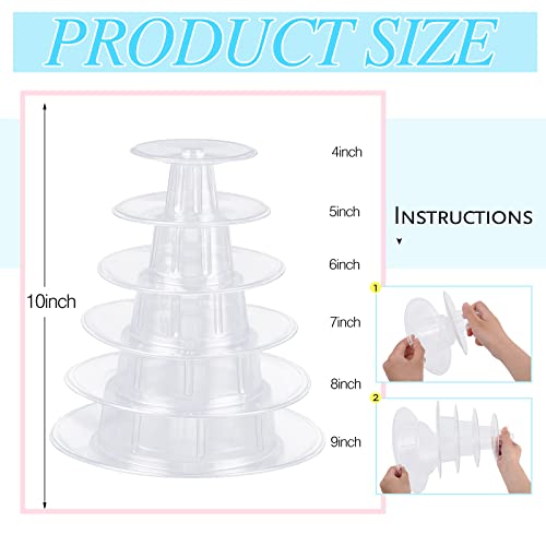 Juexica 6 Tiers Round Macaron Tower Stand 2 Pieces Plastic Cake Display Rack Macaron Display Wedding Cupcake Stand Food Serving Stands Clear Dessert Stands for Wedding Baby Shower Birthday Decor