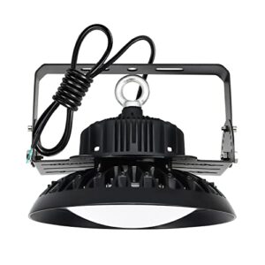 deojoy ufo led high bay light 100w (14000lm) 6000k daylight, 350w hid/hps equivalent,ip65 waterproof led warehouse lights, commercial shop workshop garage factory area lighting fixture (100w)