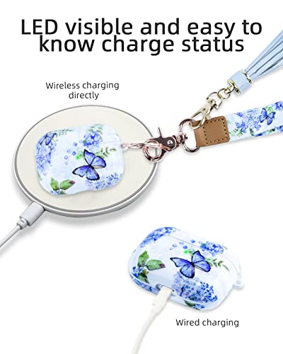 AirPod Pro Case with Wristlet Keychain Wrist Lanyard, OULRAEFS Hard AirPods Pro Case Cute Protective Case Cover with Key Lanyard for Airpods Pro 2019, Gifts for Women Girls, Butterfly