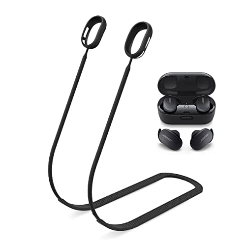 Woocon for Bose QuietComfort Eaebuds Strap, Soft Silicone Sports Anti Lost Strap Lanyard Special Anti-slip Texture Design Accessories Compatible with Bose QuietComfort Earbuds Neck Rope Cord(Black)